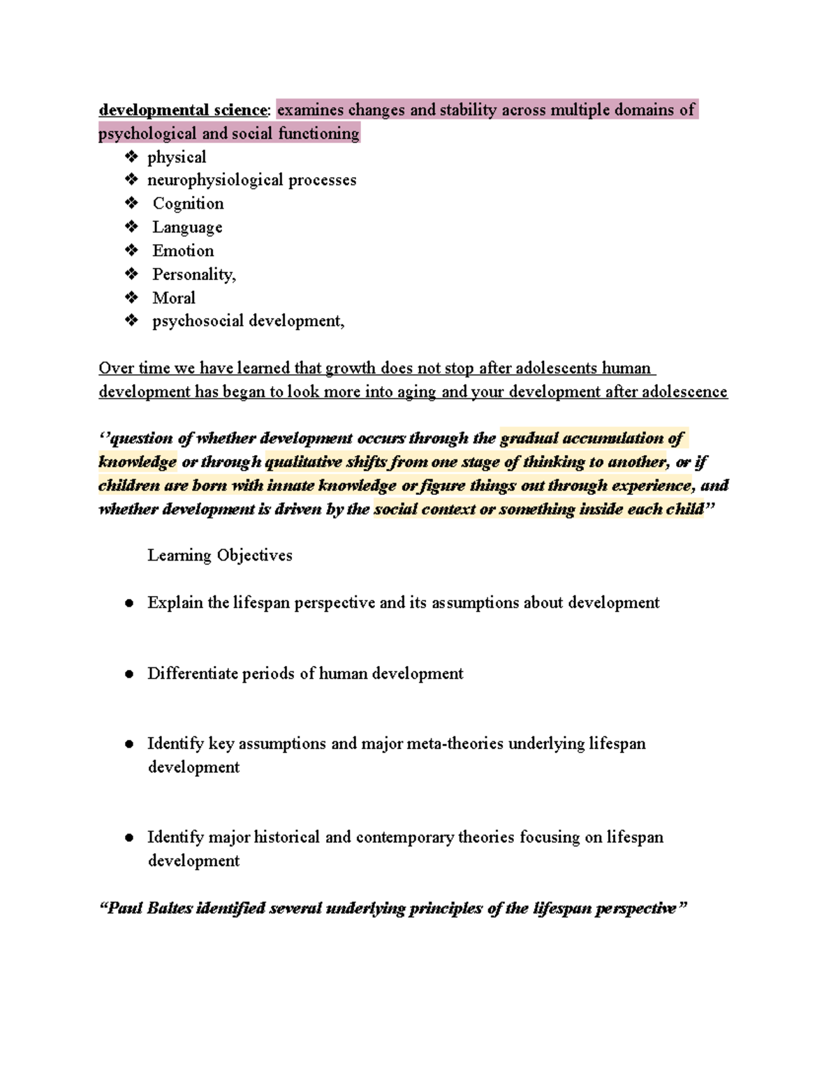 Notes 1- meta theories - developmental science: examines changes and ...