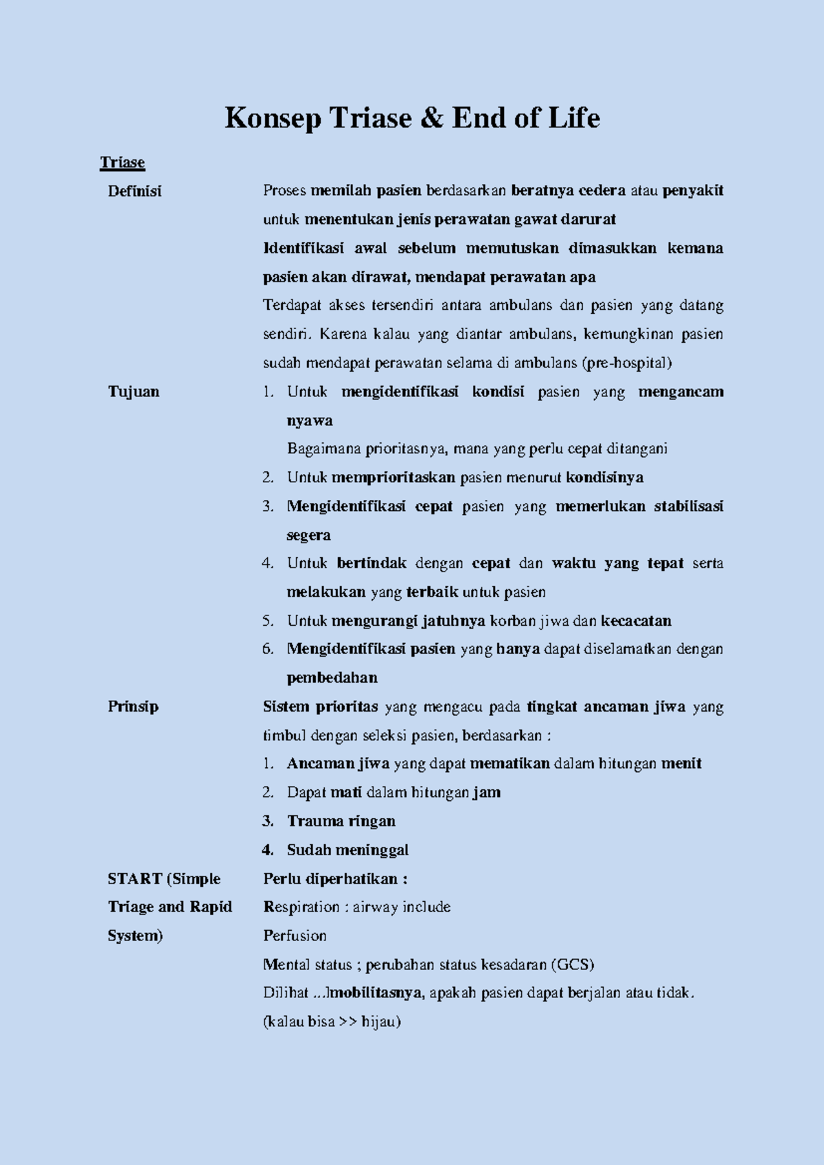 Konsep Triase dan End of Life - Konsep Triase & End of Life Triase Definisi Proses memilah - Studocu