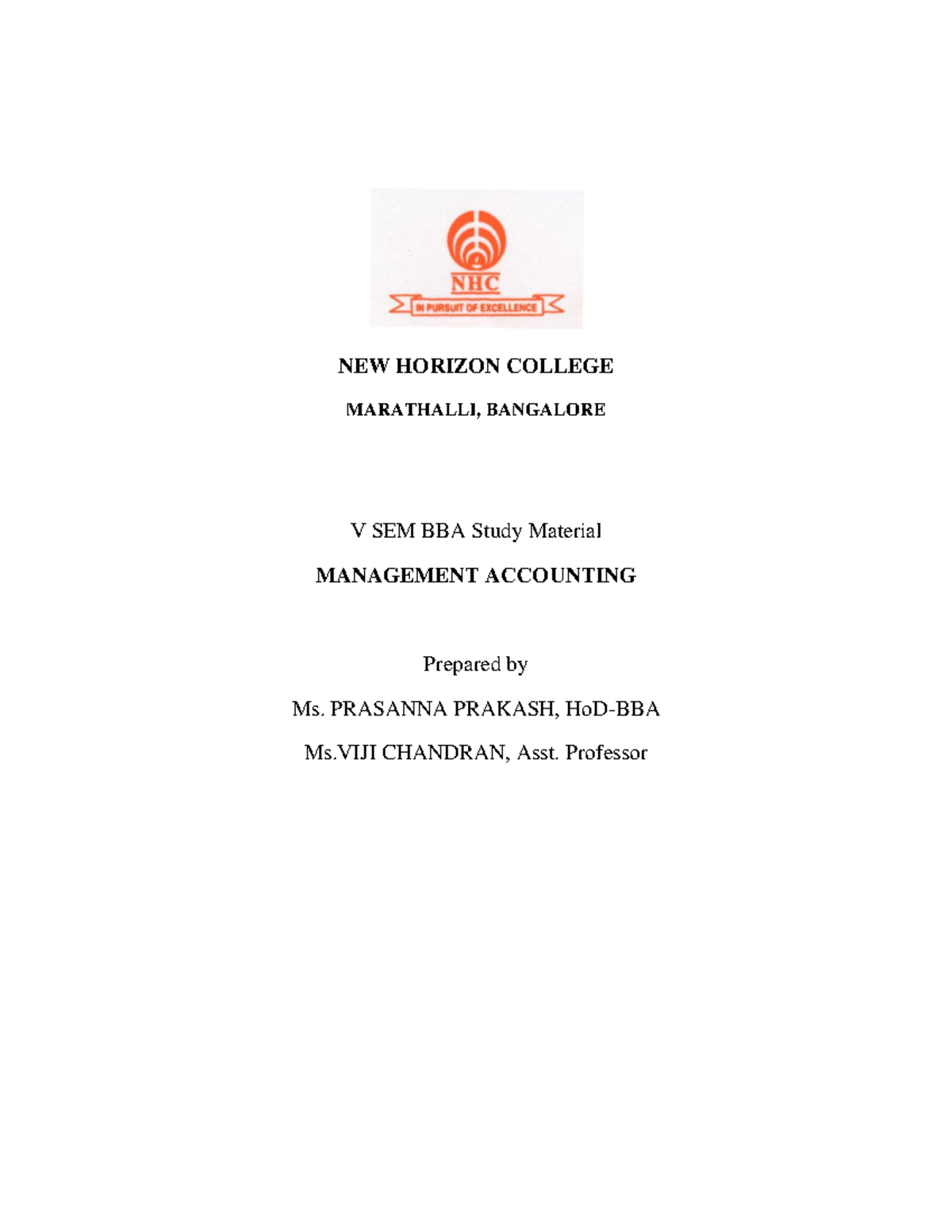 Management Accounting Notes - NEW HORIZON COLLEGE MARATHALLI, BANGALORE ...