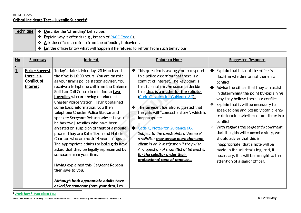 4. Critical Incidents Test - Juvenile Suspects - Explain why it offends ...