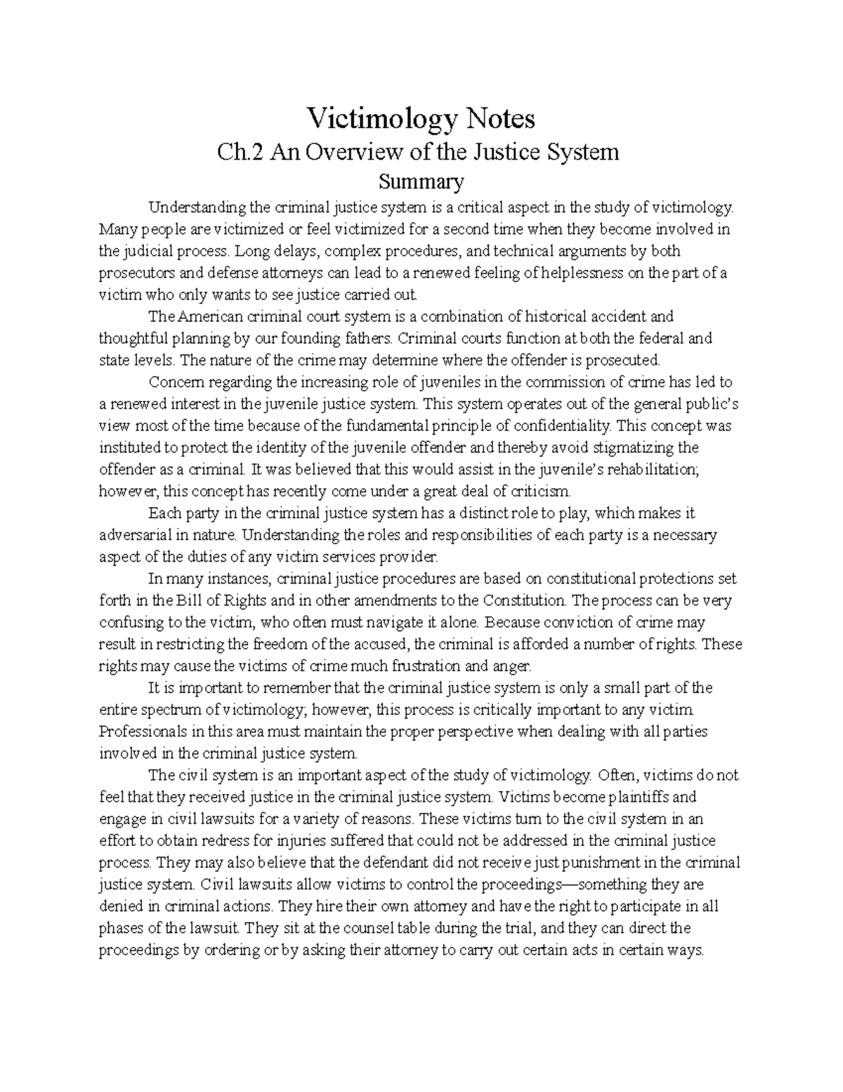 Victimology Notes for Ch - Victimology Notes Ch An Overview of the ...