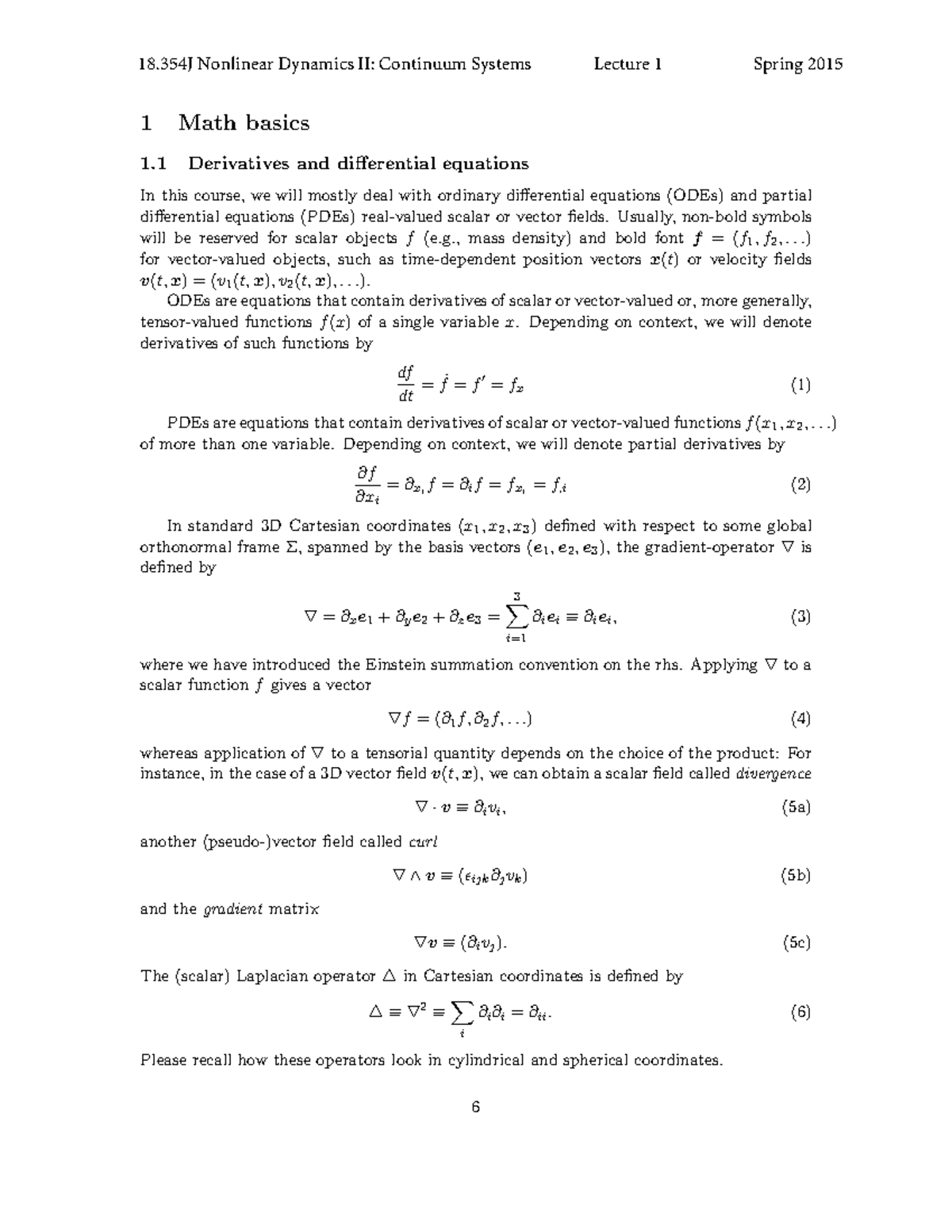 Lecture notes, lectures 1 - 5 - Spring 2015 - 18 Nonlinear Dynamics II ...