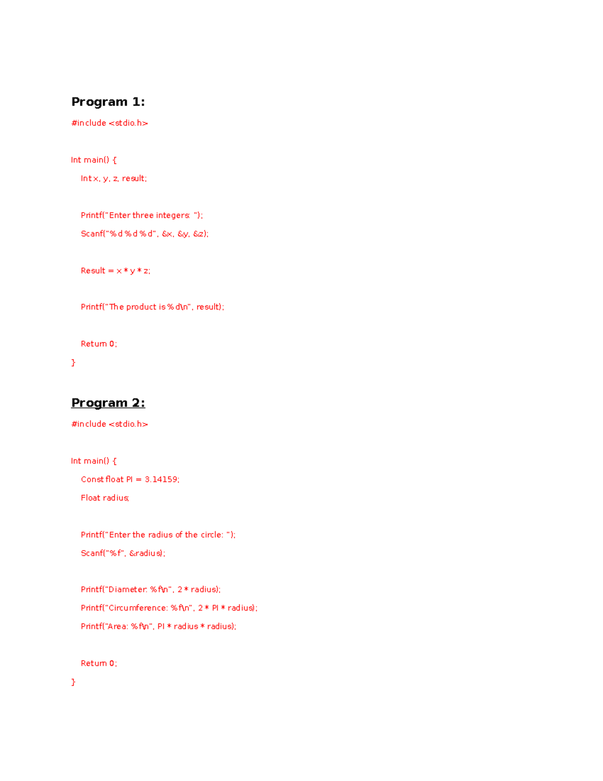 Abuzar friend lab report - Program 1: #include Int main() { Int x, y, z, result; - Studocu