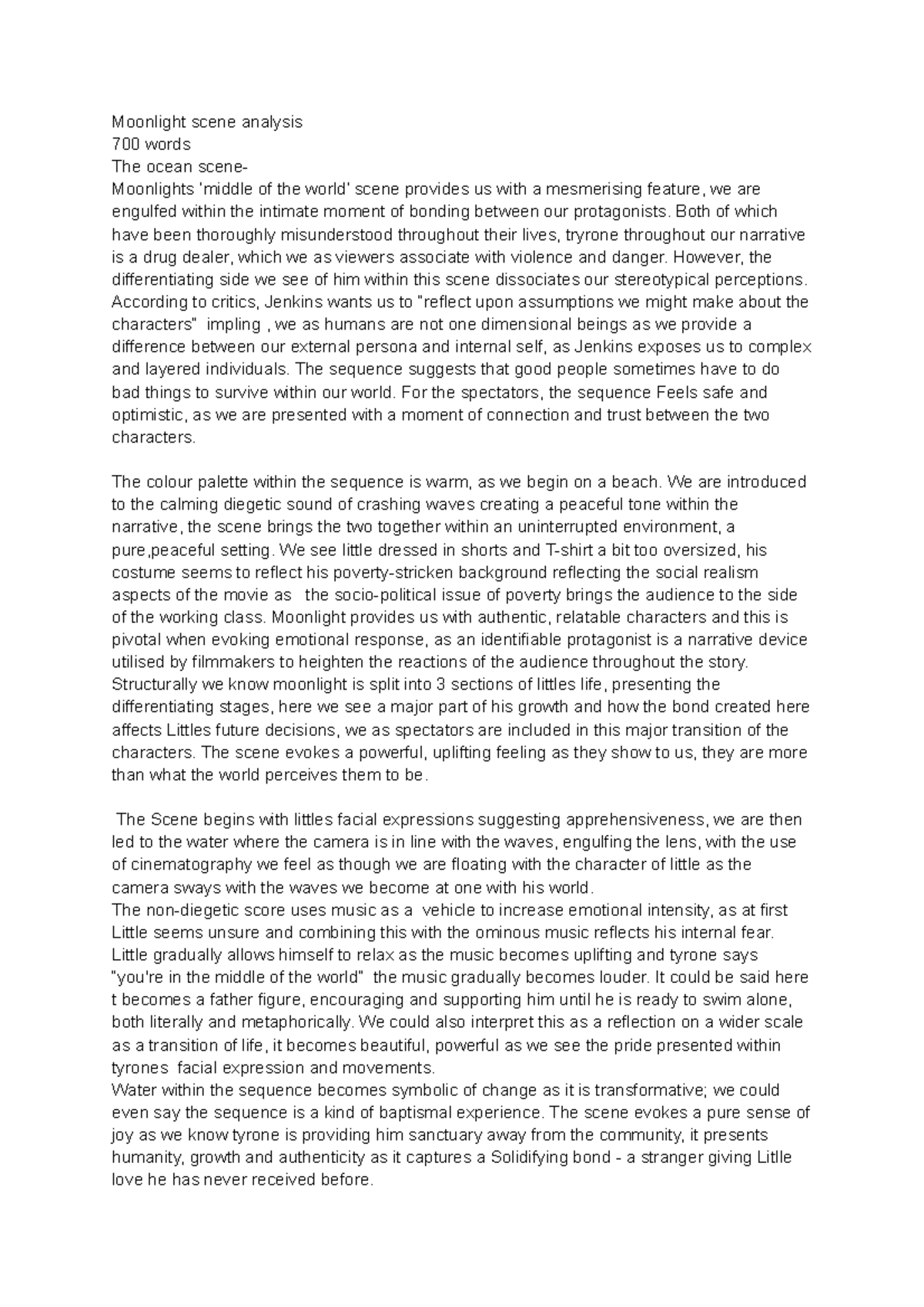 Film- moonlight - Moonlight scene analysis 700 words The ocean scene ...