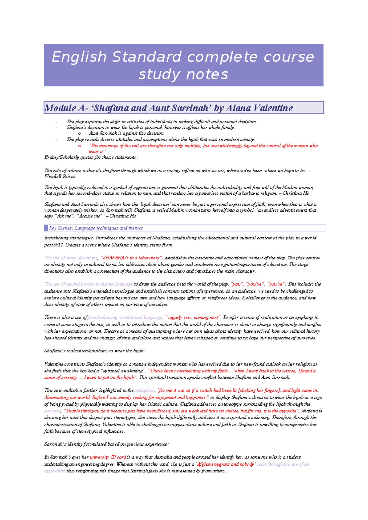 English Standard complete course study notes - English Standard ...