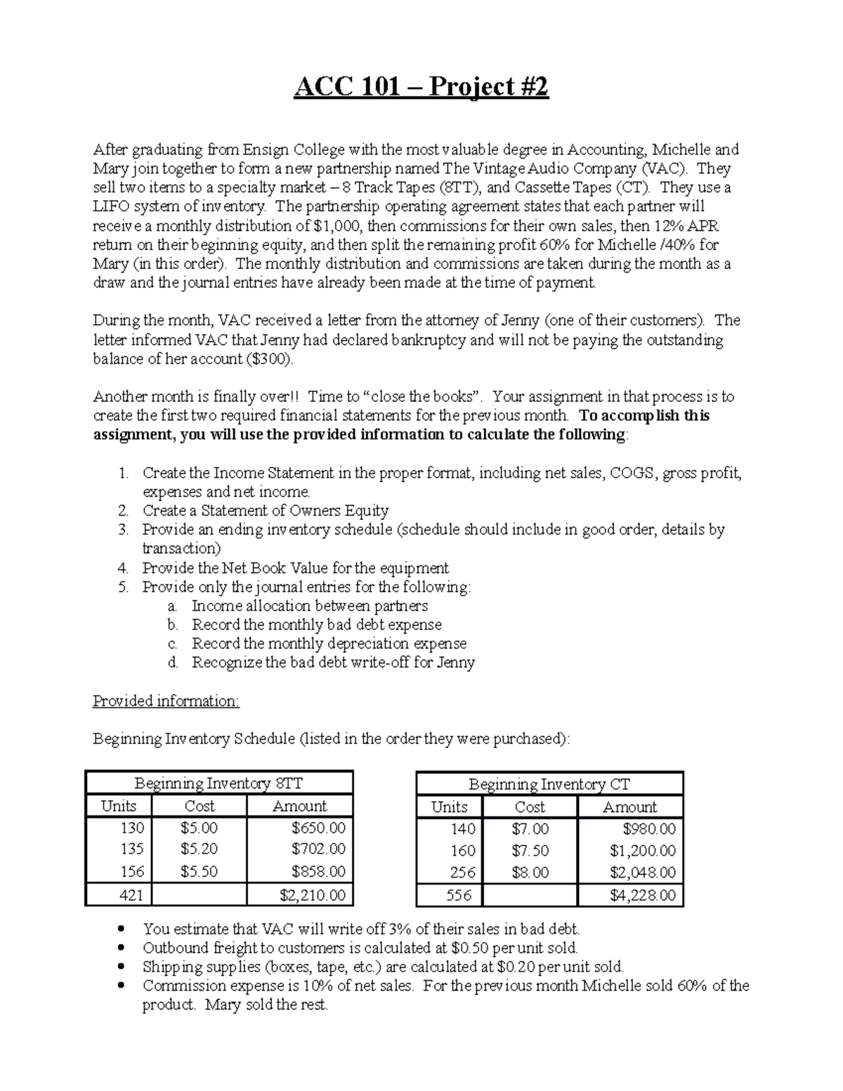 101 Project 2 Instructions v2 - ACC 101 – Project After graduating from ...