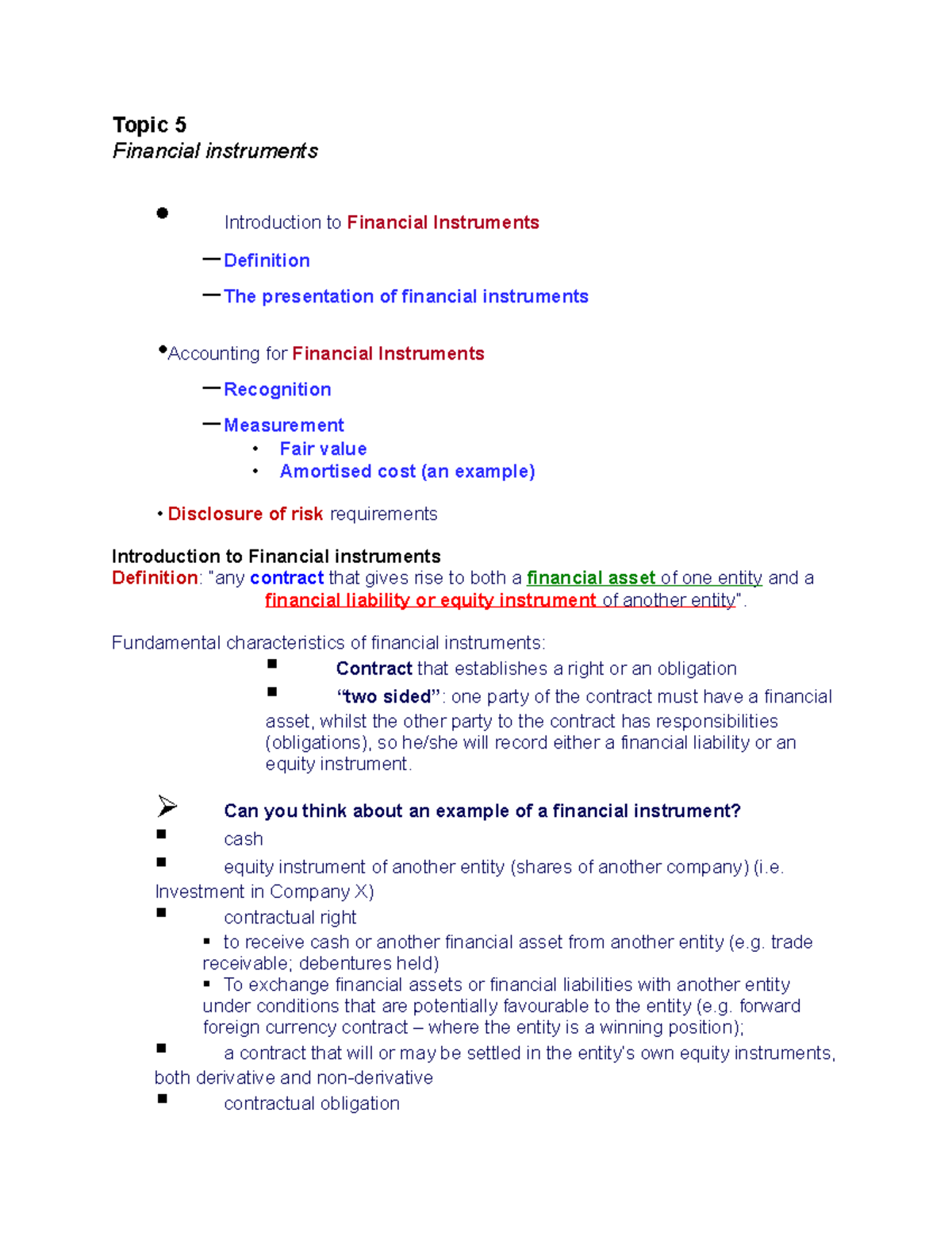 Week 5 Lecture Slides Liabilities Financial Instruments - Topic 5 ...