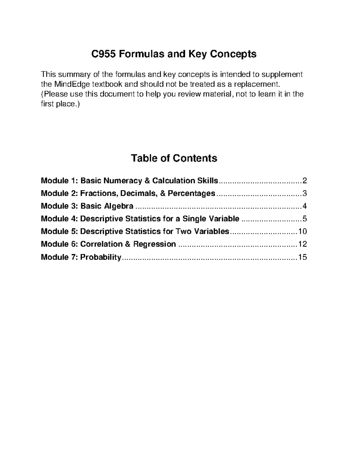 C955 Formulas and Key Concepts - (Please use this document to help you ...
