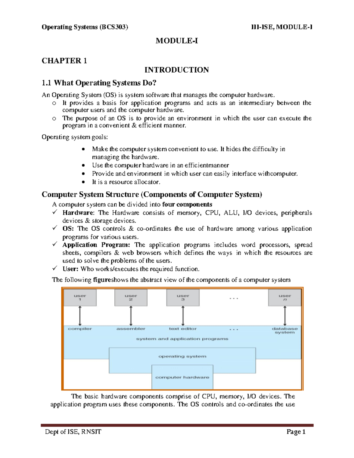Module-1 BCS 303 - MODULE-I CHAPTER 1 INTRODUCTION 1 What Operating ...