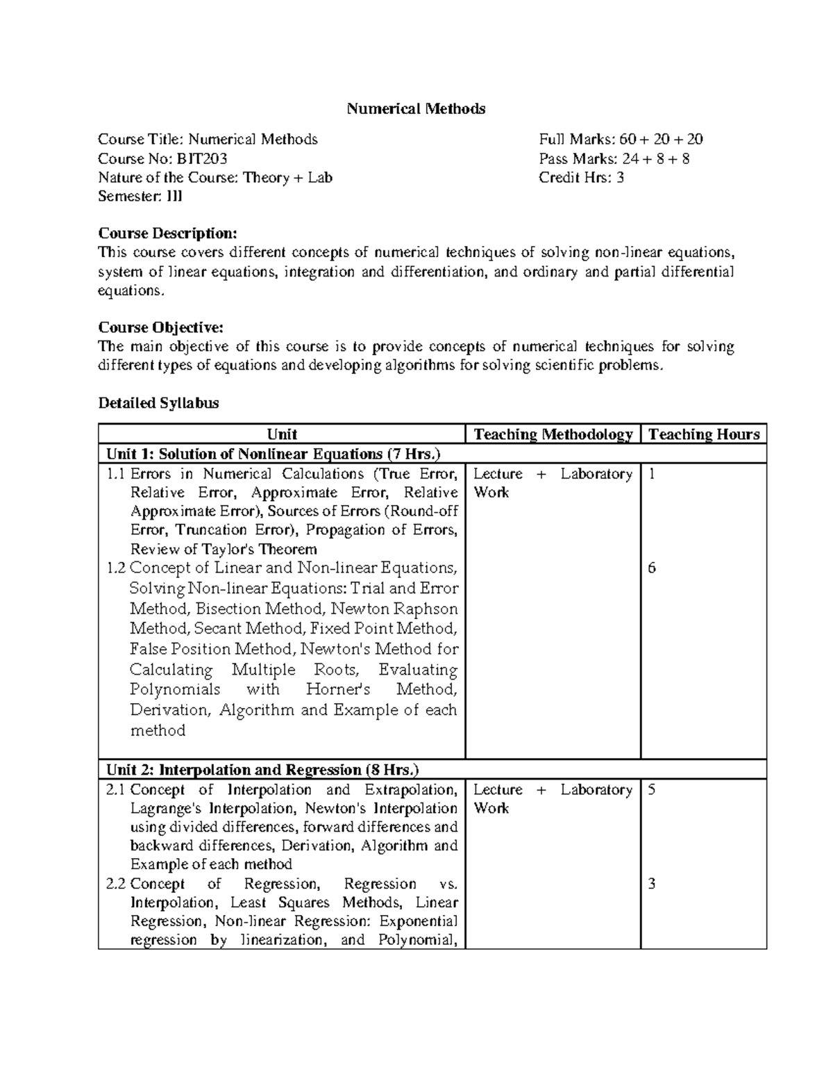 Numerical-Methods-BIT203 - Numerical Methods Course Title: Numerical ...