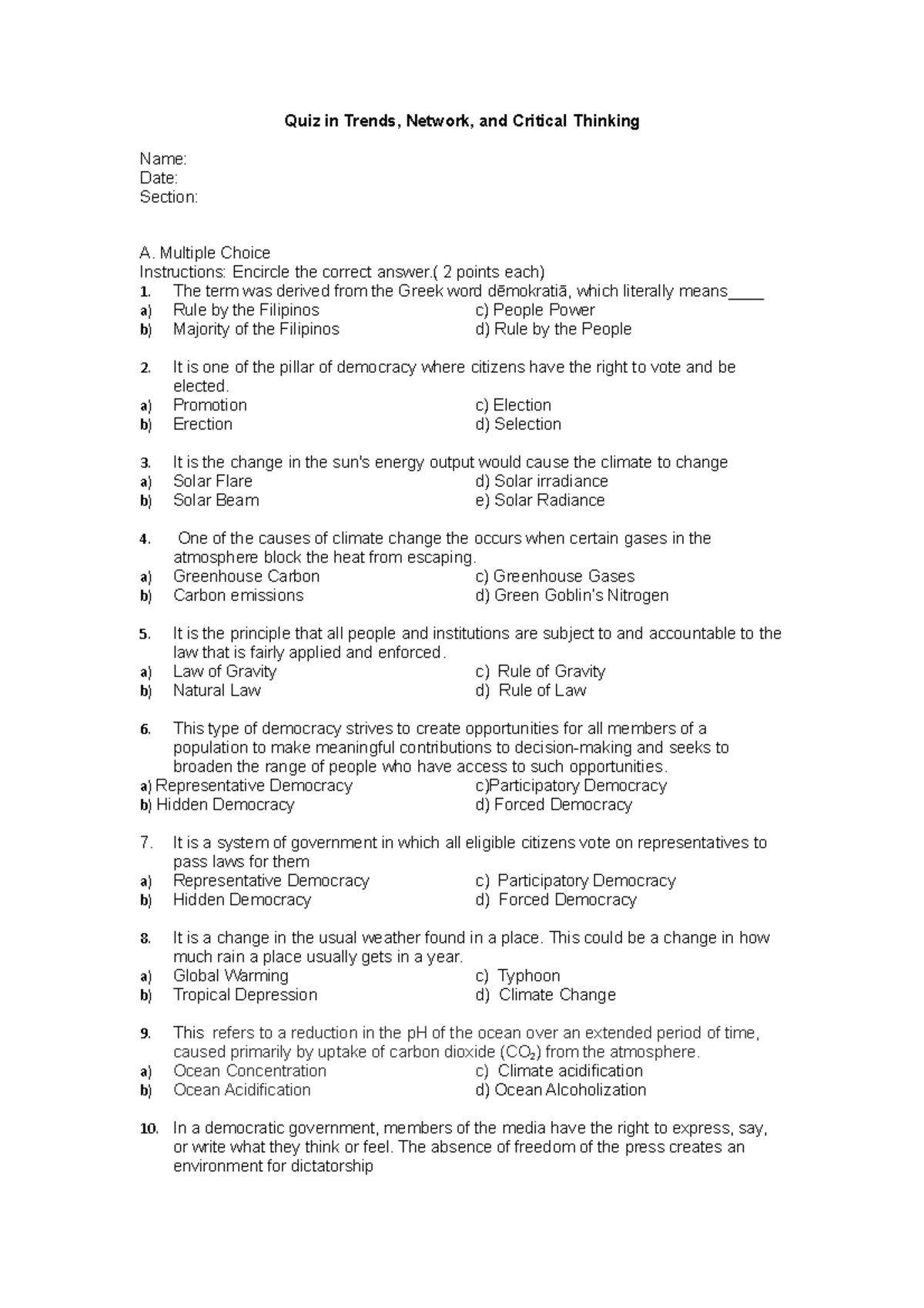 Trends Quiz - qwqwq - Quiz in Trends, Network, and Critical Thinking ...