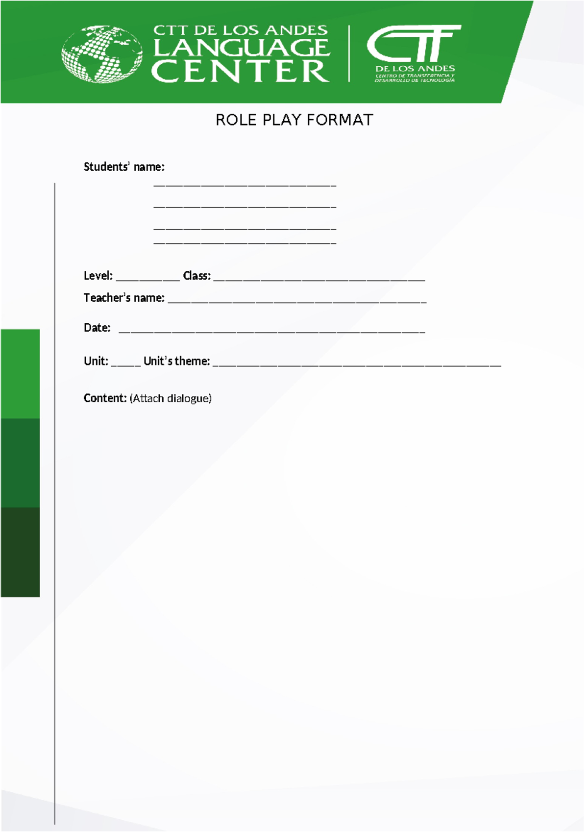 Role play format - ROLE PLAY FORMAT Students’ name ...