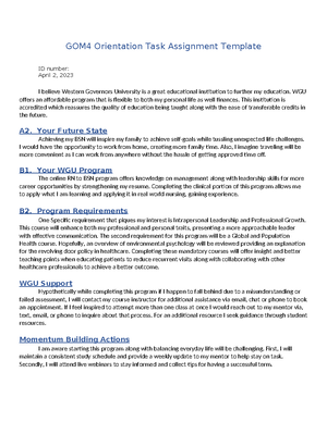 WGU Orientation - ORA1 - GOM4 Orientation Task Assignment Template Note: Source citations ...