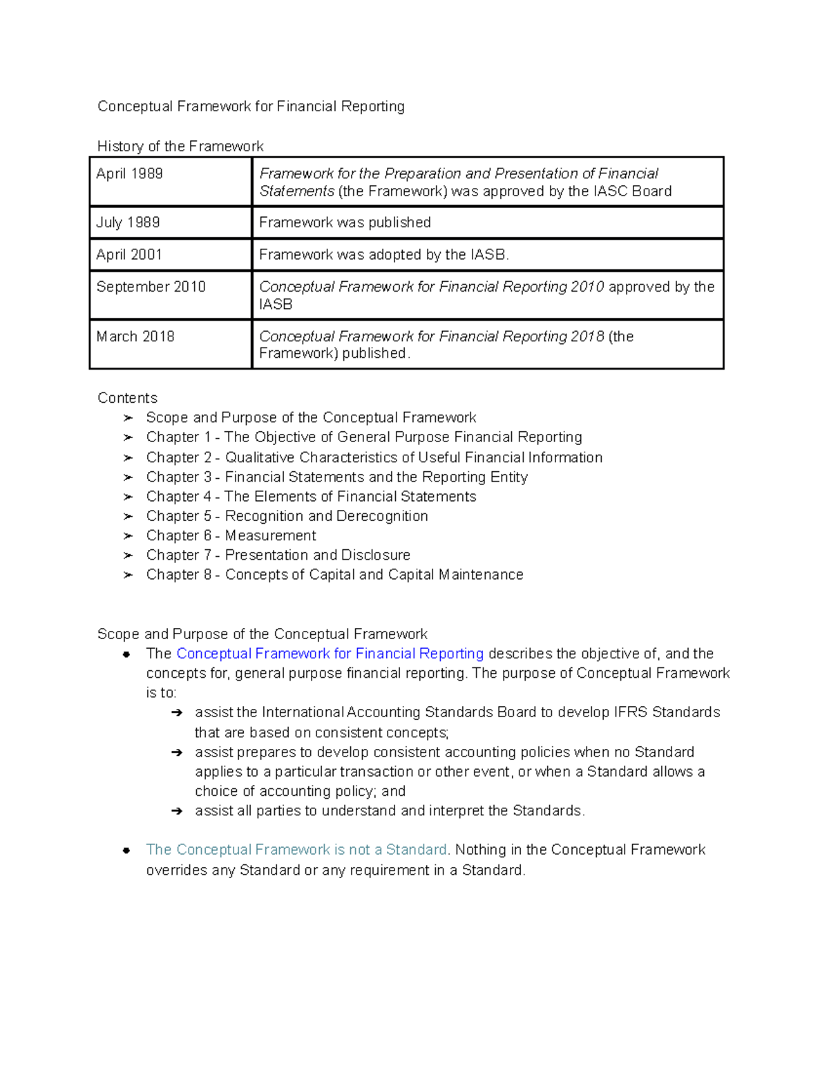 CFAS - Review (intro) - Conceptual Framework for Financial Reporting History of the Framework ...