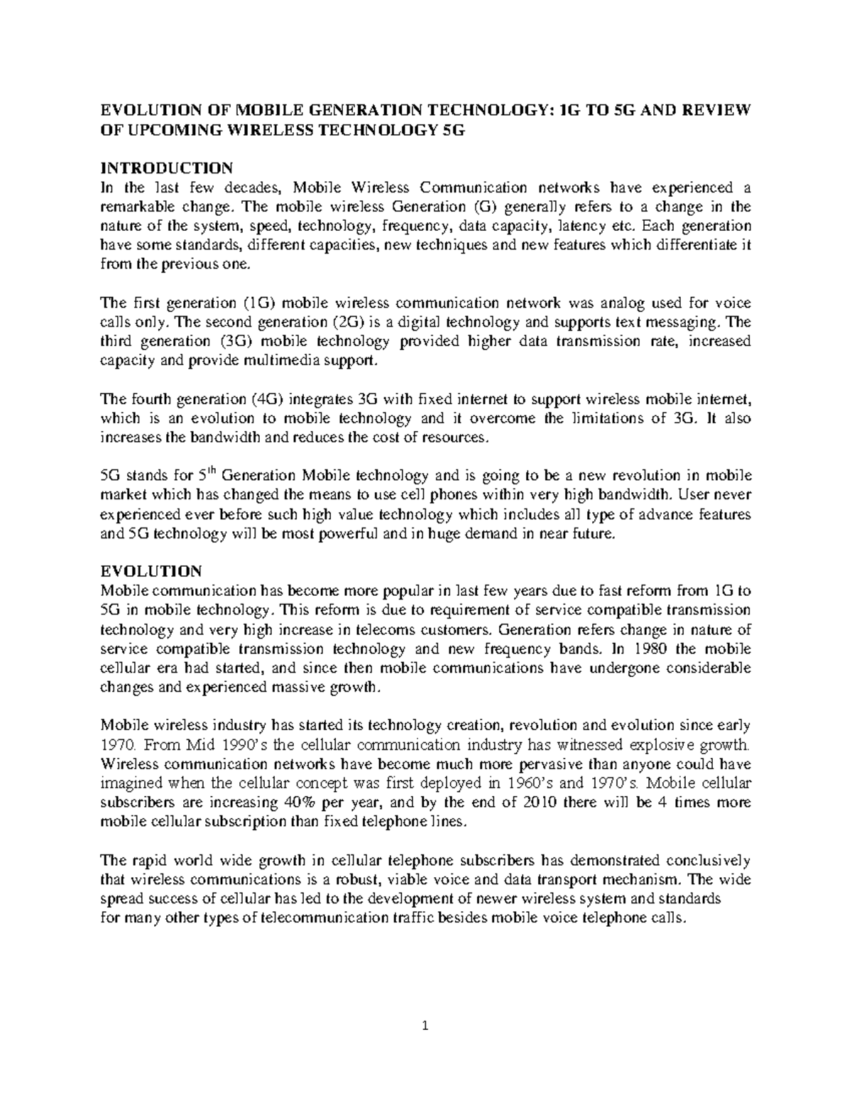 Evolution OF Mobile Generation Technology - EVOLUTION OF MOBILE ...