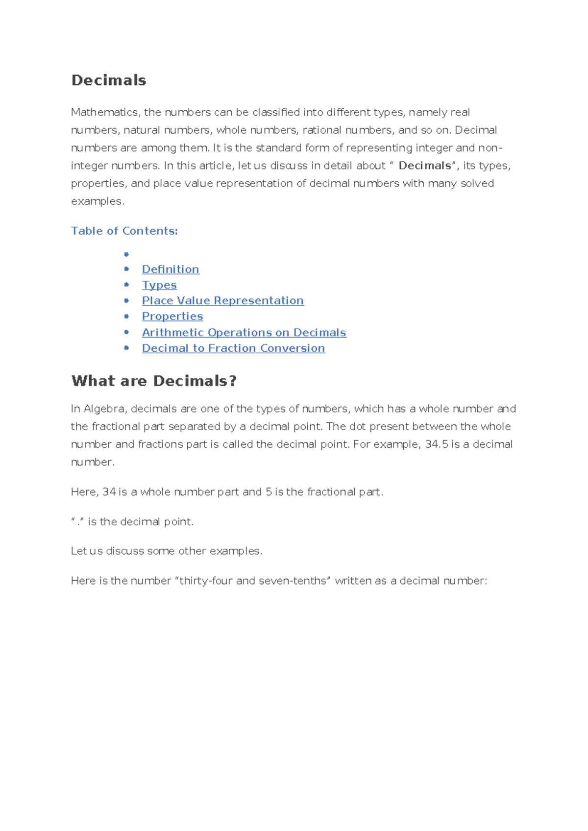 Decimals - Aptitude - Decimals Mathematics, the numbers can be ...