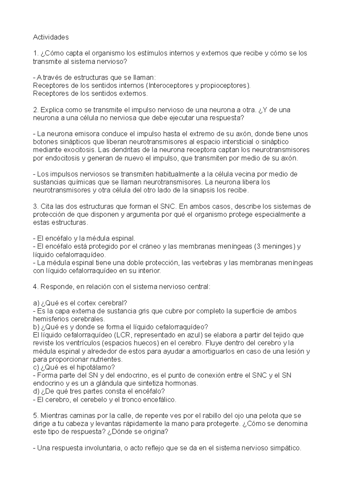 Fisio - Actividades ¿Cómo capta el organismo los estímulos internos y ...
