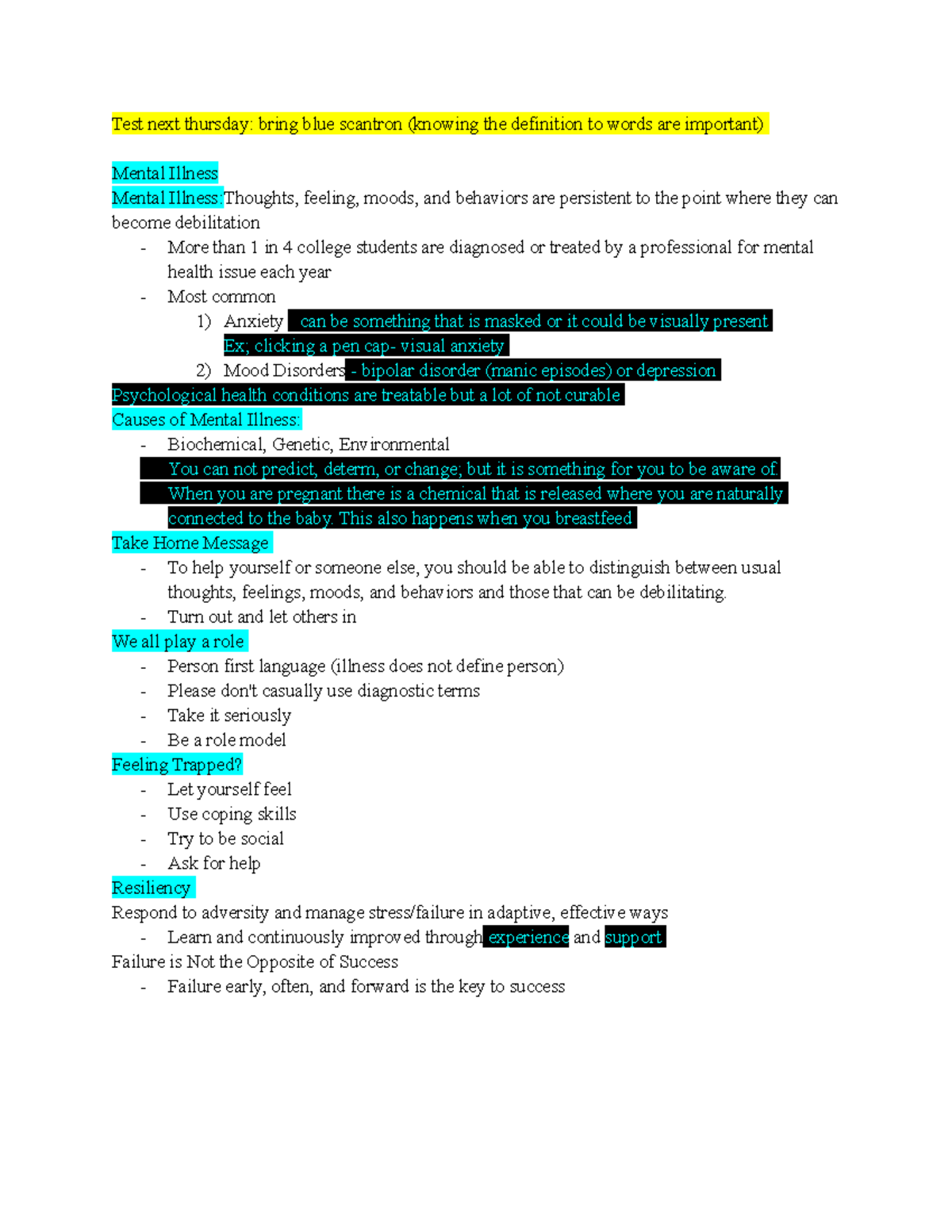Health Mental Illness - notes - Test next thursday: bring blue scantron ...