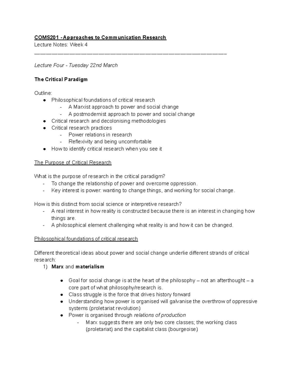COMS201 - Week 4 Lecture Notes - COMS201 - Approaches to Communication ...