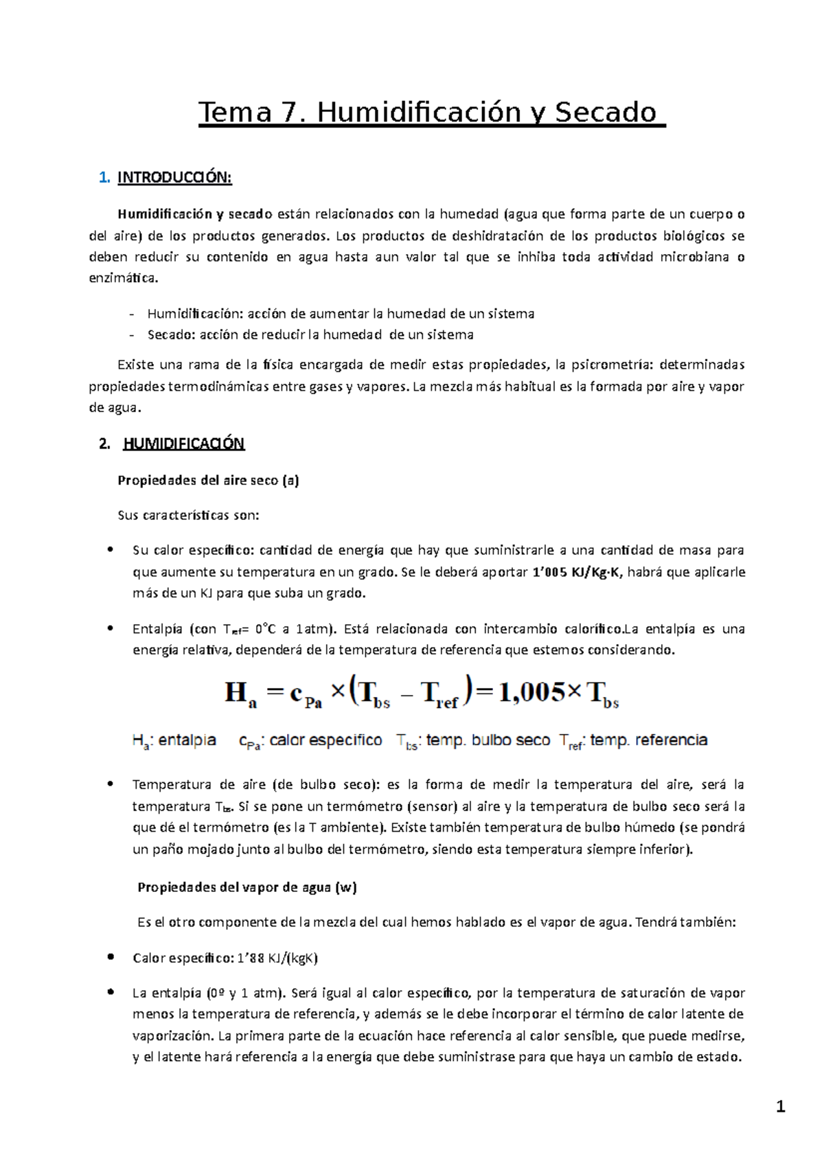 Tema 7. Humidificación y secado - Tema 7. Humidificación y Secado 1ÓN ...