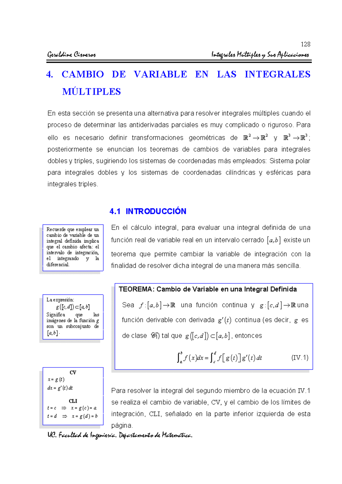 4. Cambio DE Variable EN LAS Integrales Múltiples - ####### Geraldine Cisneros Integrales ...