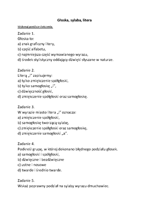 Klasa 4 BS KMF-zał - Test sprawdzający umiejętność czytania ze ...