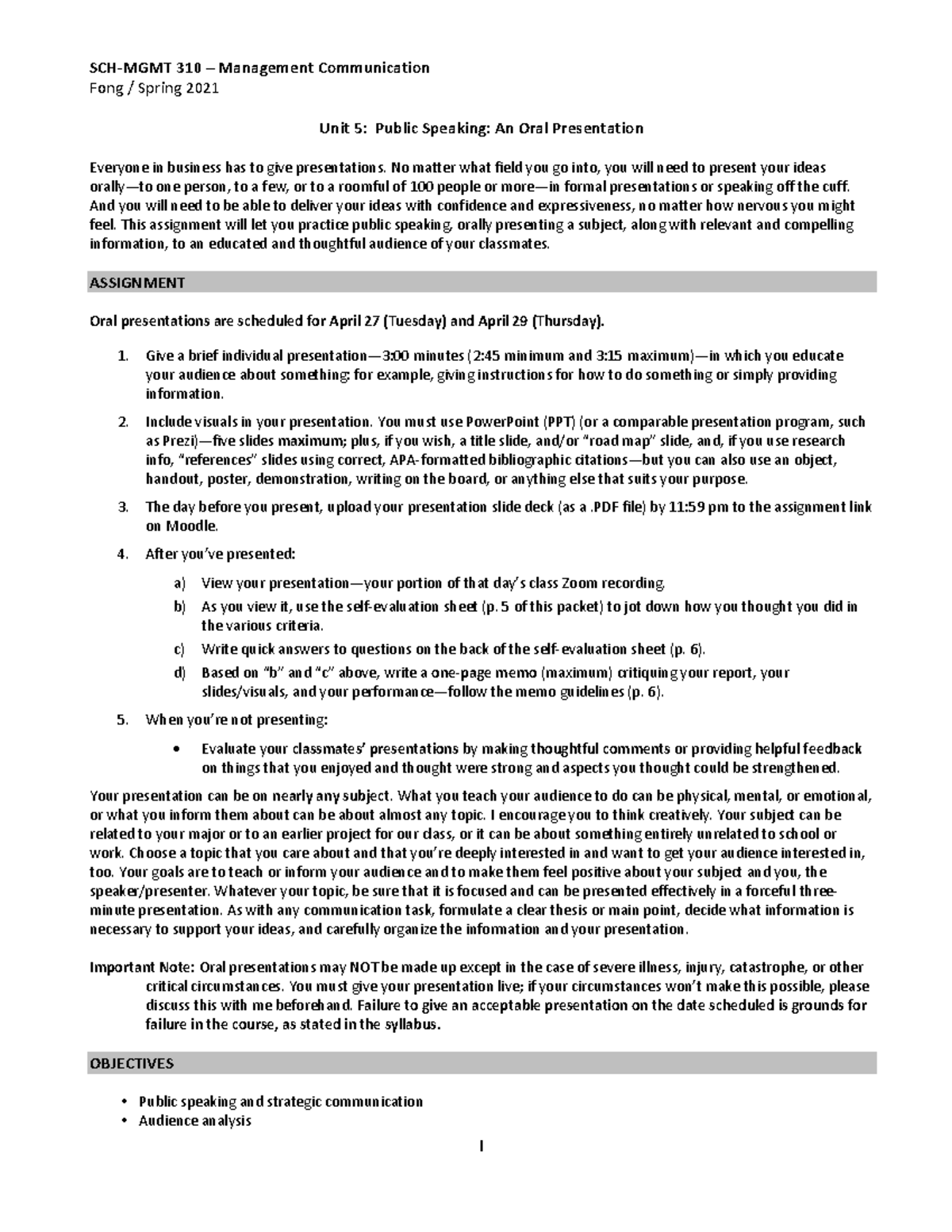 Oral Presentation Assignment spring 2021 (rev 4-13) - Fong / Spring ...