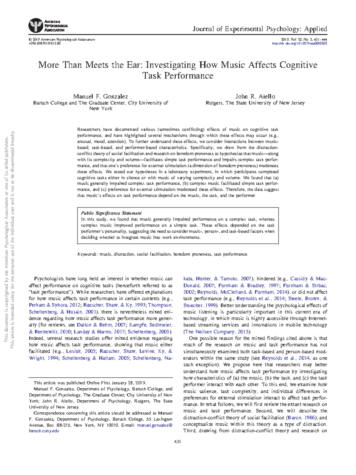 More Than Meets the Ear Investigating How Music Affects Cognitive ...