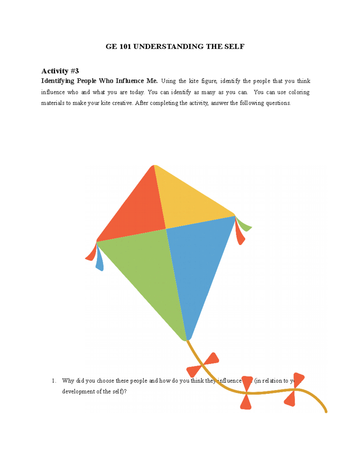 KITE Activity GE 101 - Kite act - GE 101 UNDERSTANDING THE SELF ...