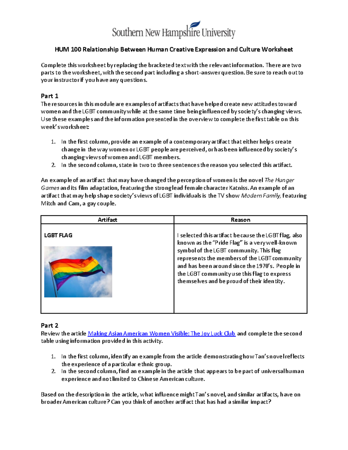 HUM 100 7-3 Worksheet SNHU (Grade A) - HUM 100 Relationship Between ...