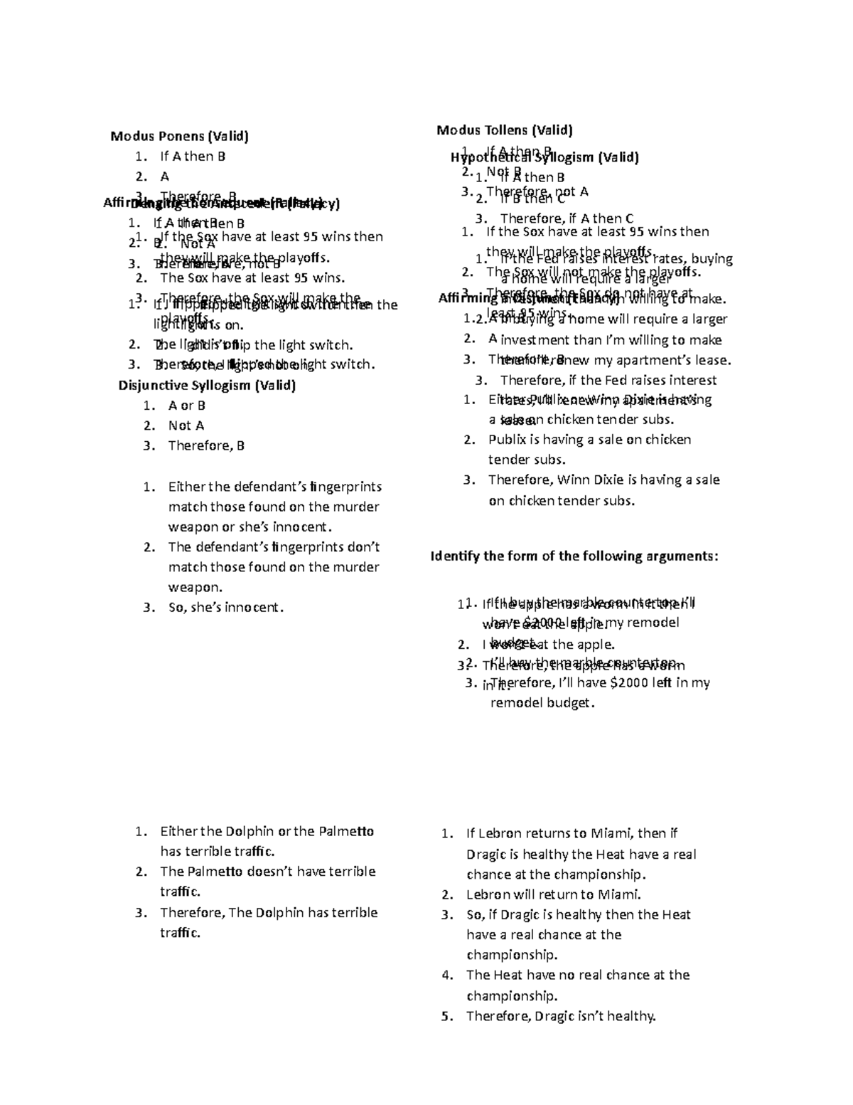 A logic handout Class exercise - Identify the form of the following ...
