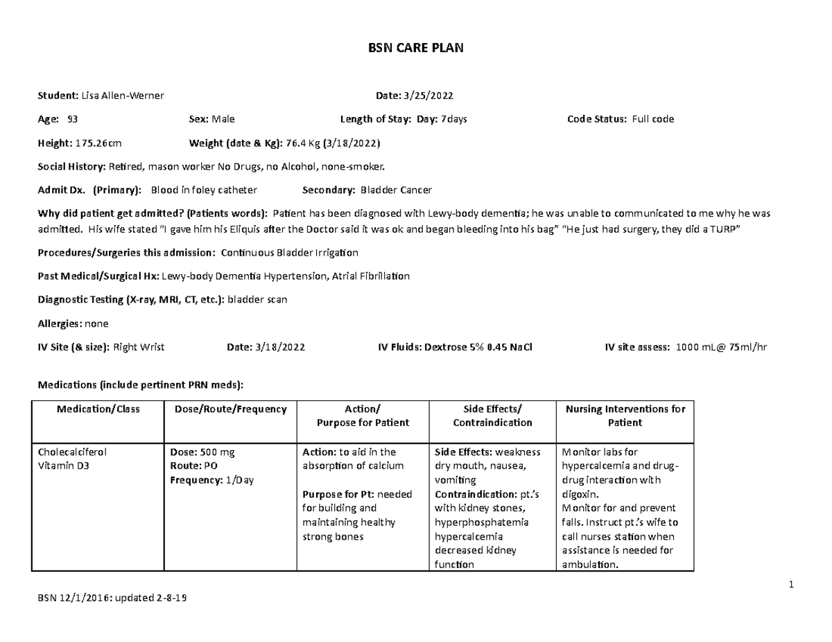 CARE PLAN 2 CBI - care plan - Student: Lisa Allen-Werner Date: 3/25 ...