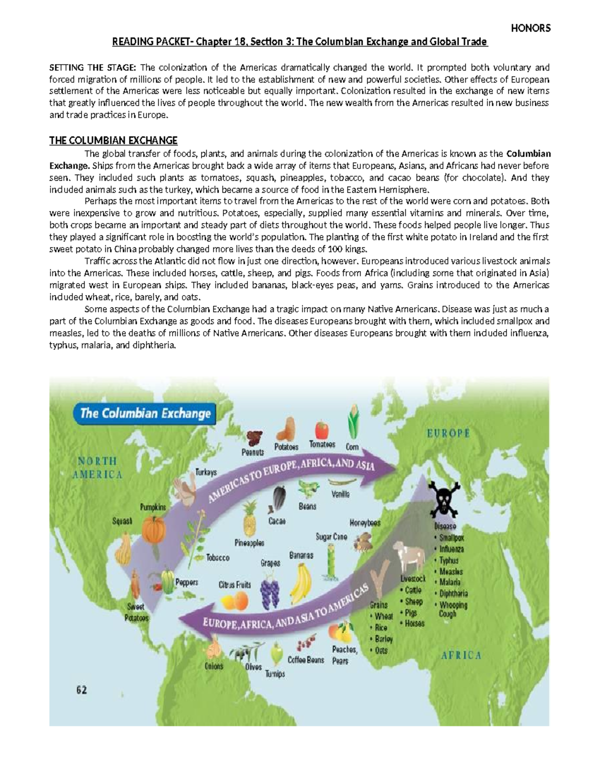 Readings Handout Columbian Exchange - HONORS READING PACKET- Chapter 18 ...