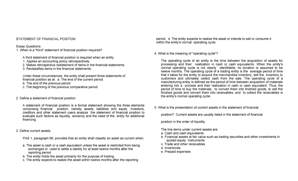 Pdfcoffee - Statement of Financial Position - STATEMENT OF FINANCIAL ...