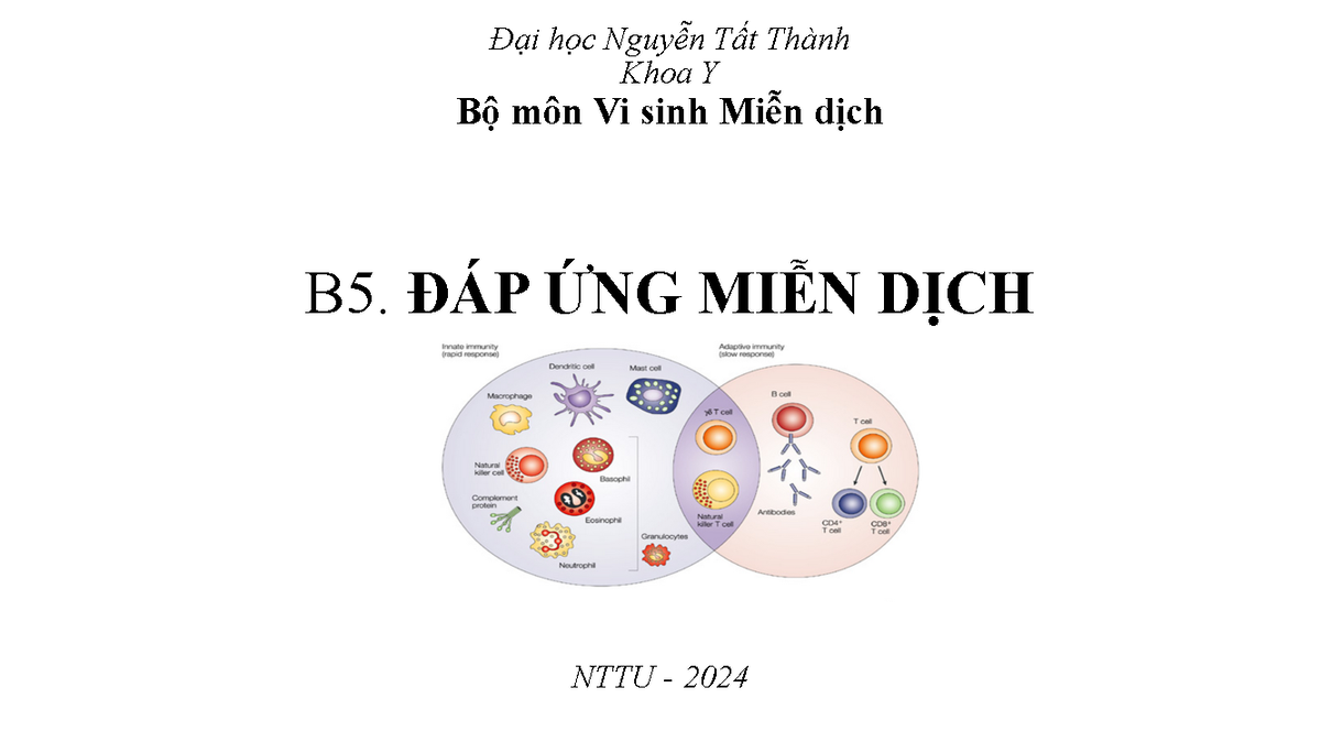 Bài 5 ĐÁP ỨNG MIỄN DỊCH NTTU - Đại học Nguyễn Tất Thành Khoa Y Bộ môn ...