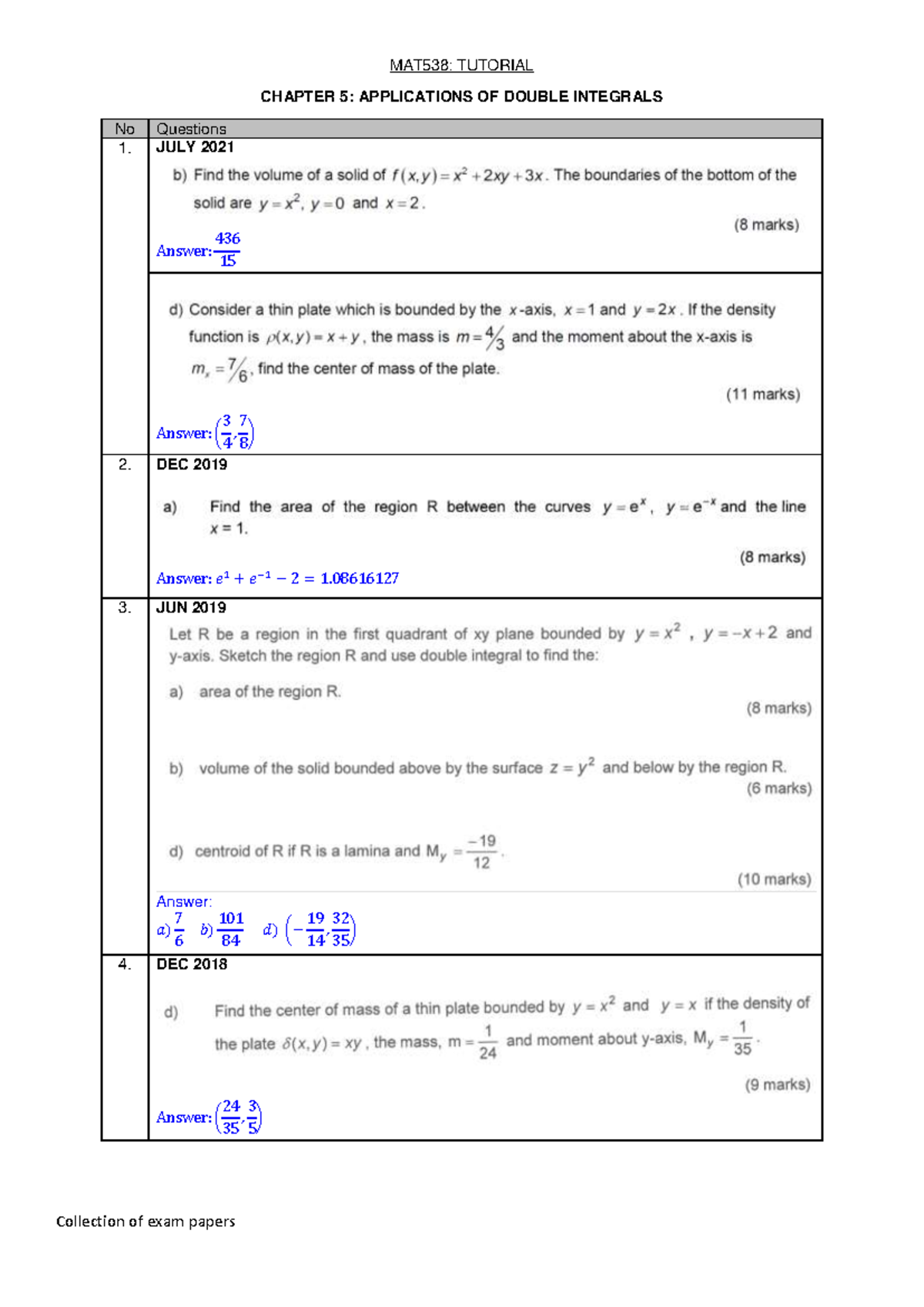MAT538 Tutorial 5 (Chapter 5) Extra - Applied Mathematics - Collection of exam papers MAT538 ...