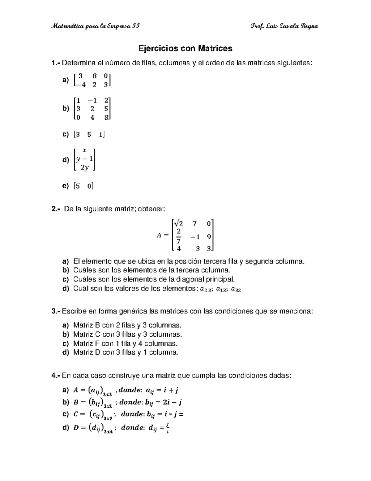 Ejercicios y Problemas con Matrices y Determinantes - Ejercicios con ...