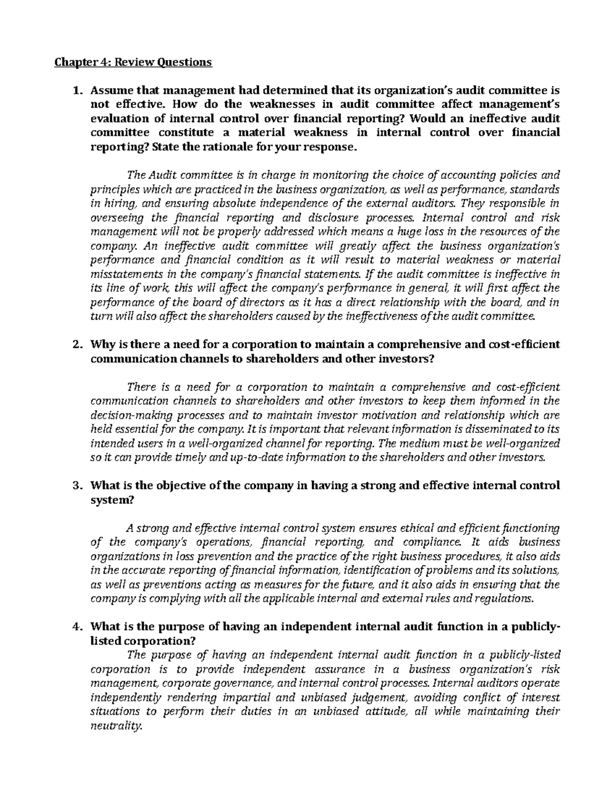 Chapter 4 (Review Questions) - Chapter 4: Review Questions 1. Assume ...