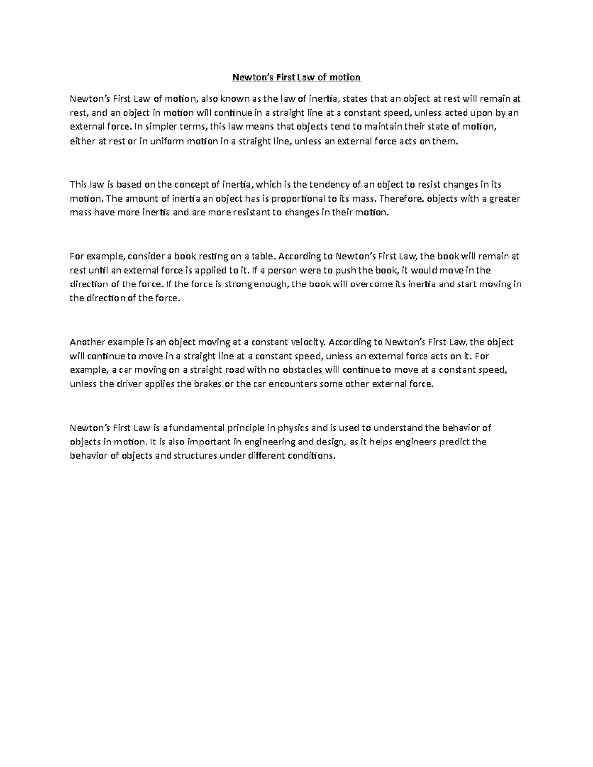 Newton’s First Law of motion - Newton’s First Law of motion Newton’s ...