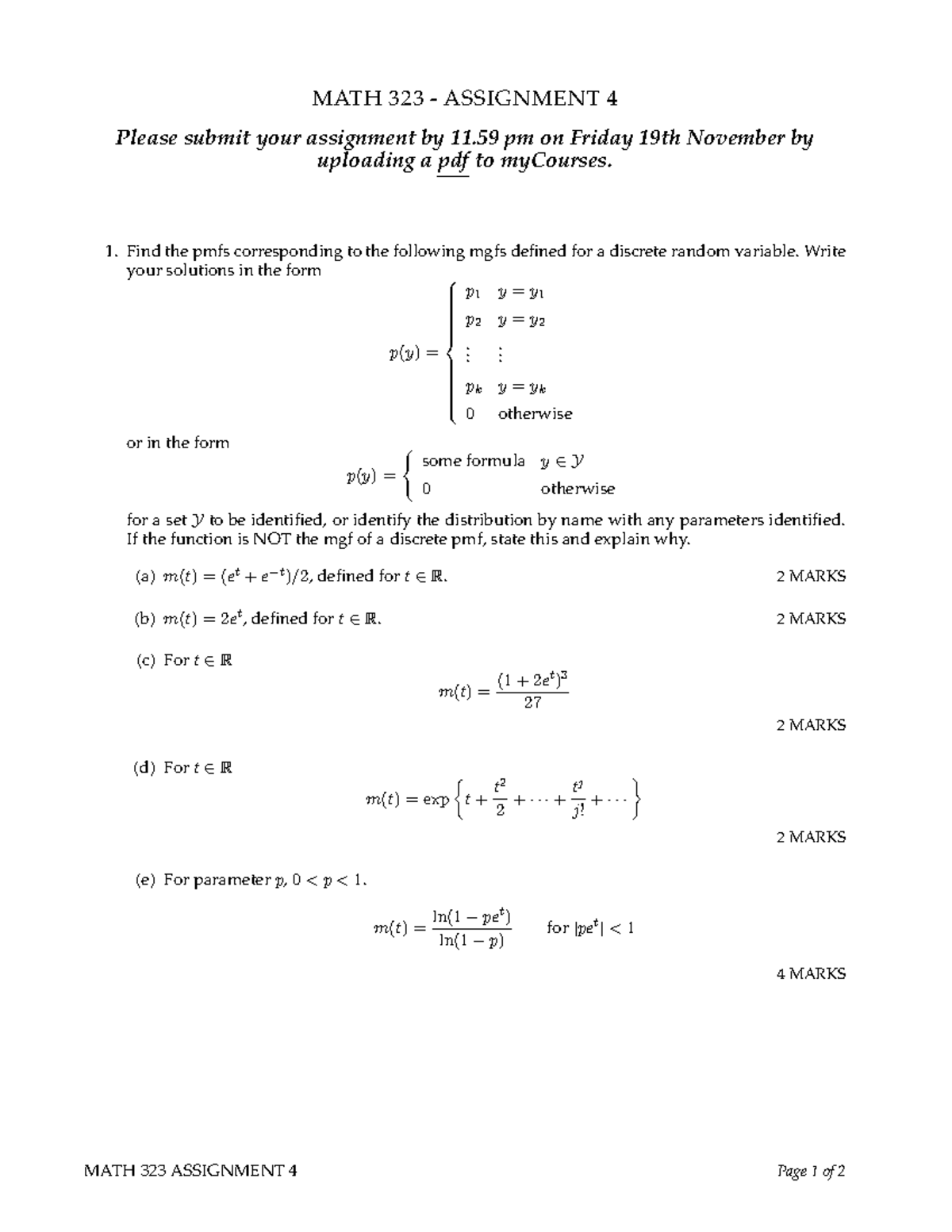 Math323-2021 - Assign 4 - QUESTIONS - MATH 323 - ASSIGNMENT 4 Please ...