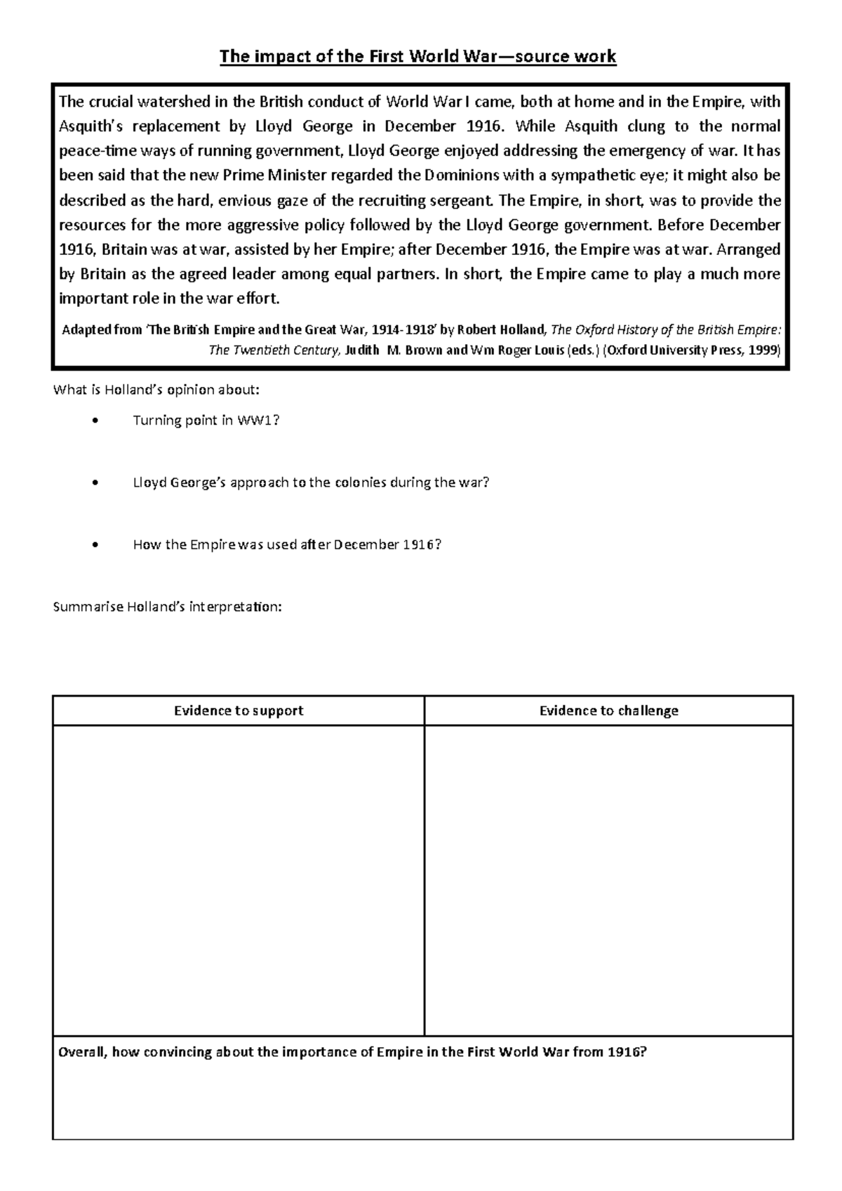 First world war extract work - Holland - The crucial watershed in the ...