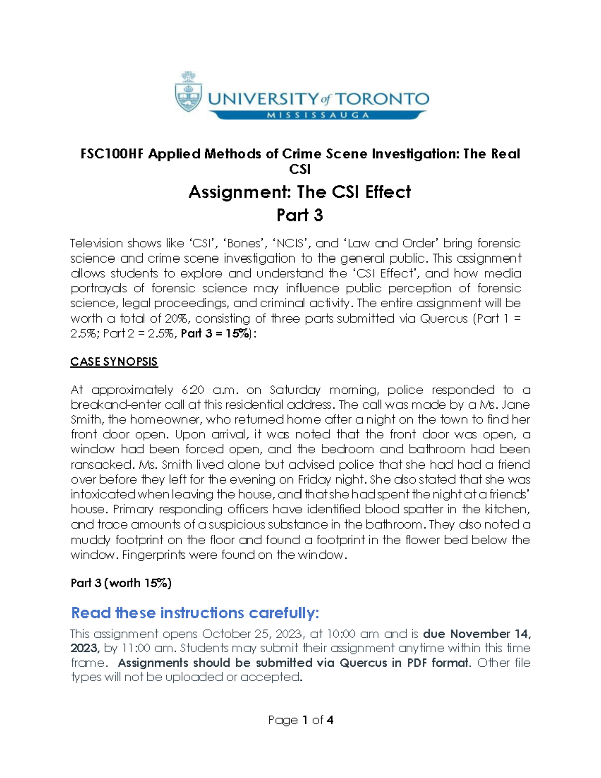 FSC100 2023 CSI Effect Assignment Part 3 - FSC100HF Applied Methods of ...