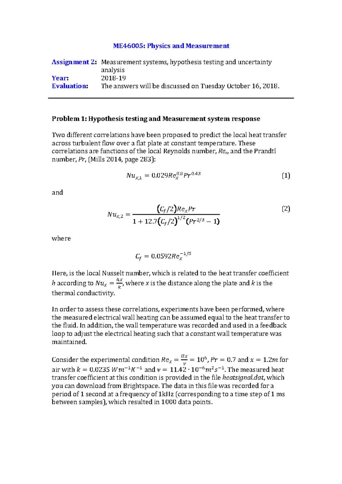 Assignment 2 measurment basics - ME46005: Physics and Measurement ...