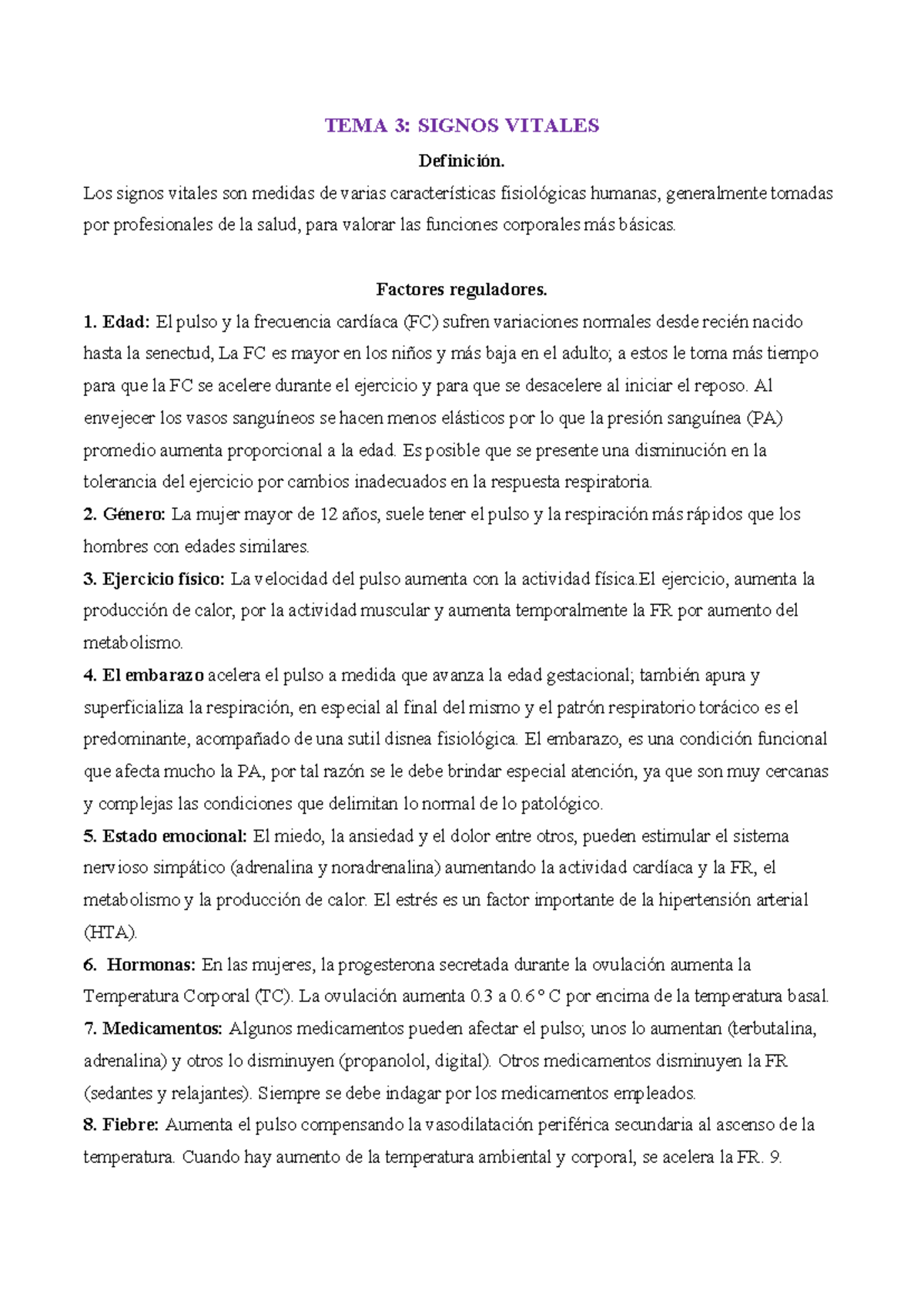 Tema #1 - Examen físico signos vitales - TEMA 3: SIGNOS VITALES ...
