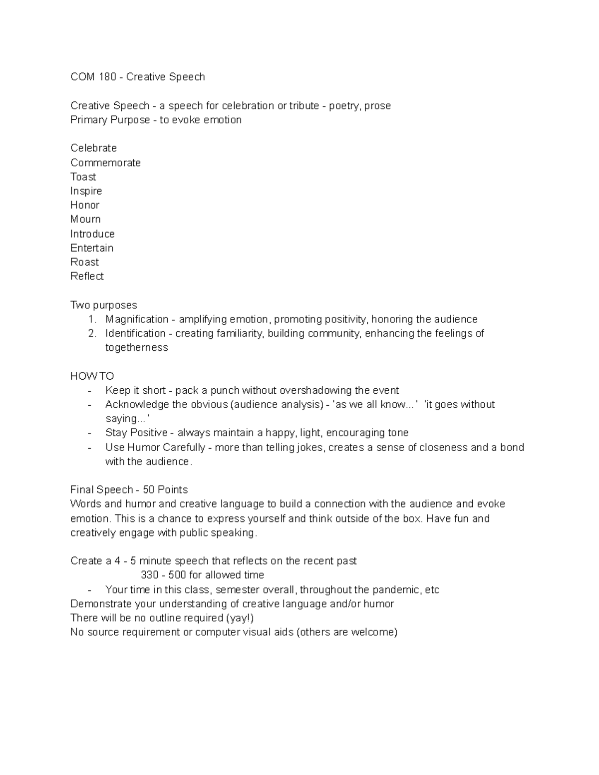 COM 180 - Creative Speech - COM 180 - Creative Speech Creative Speech ...