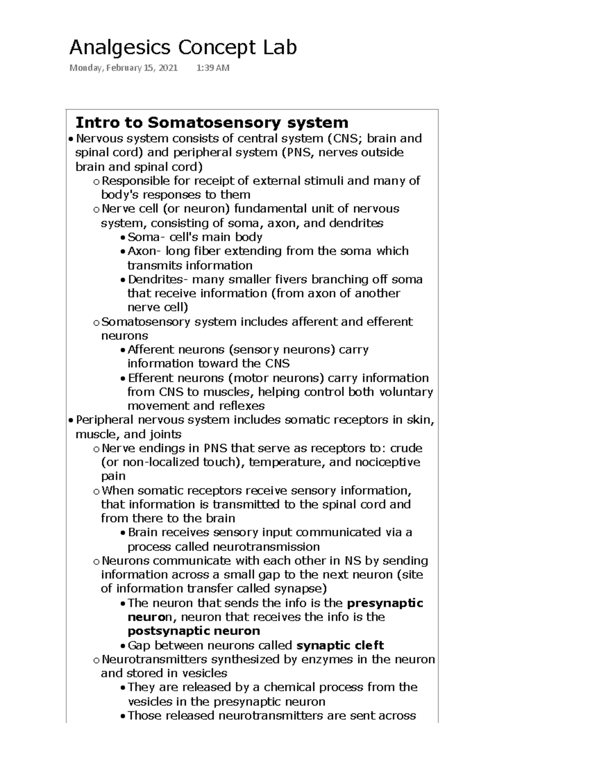 Analgesics concept lab - The information is transmitted to the sensory ...