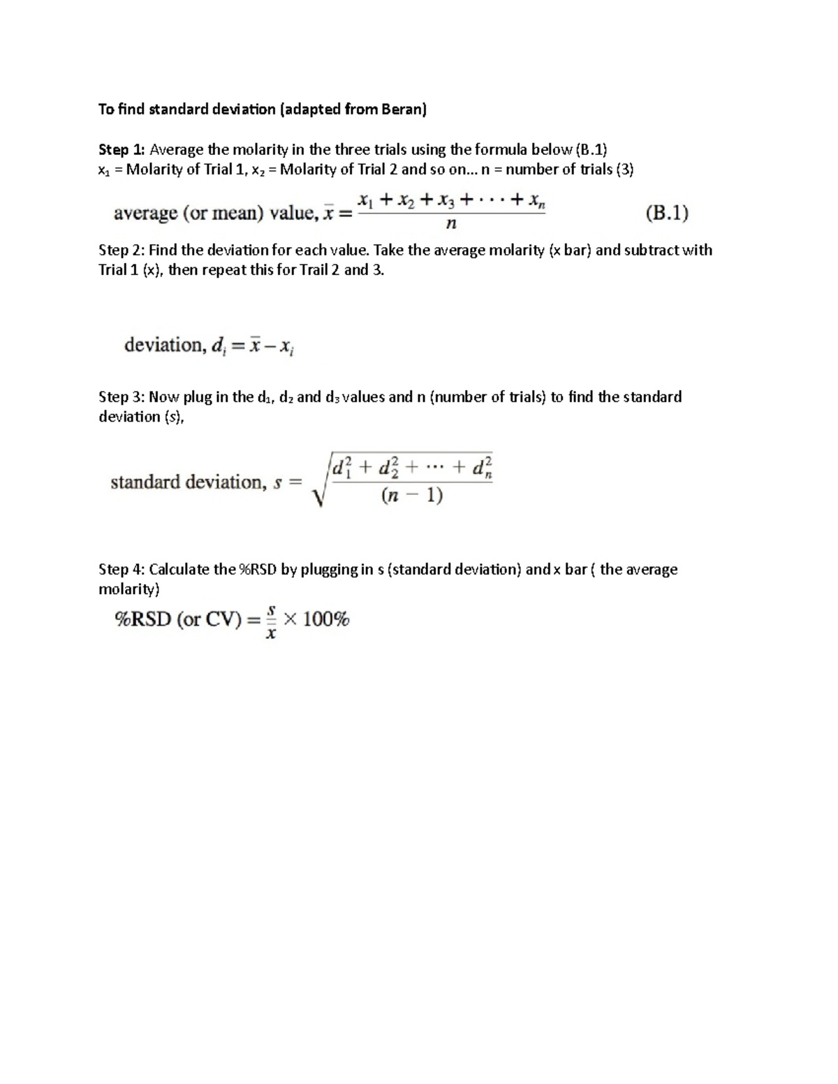 Standard Deviation - To find standard deviation (adapted from Beran) Step 1: Average the ...