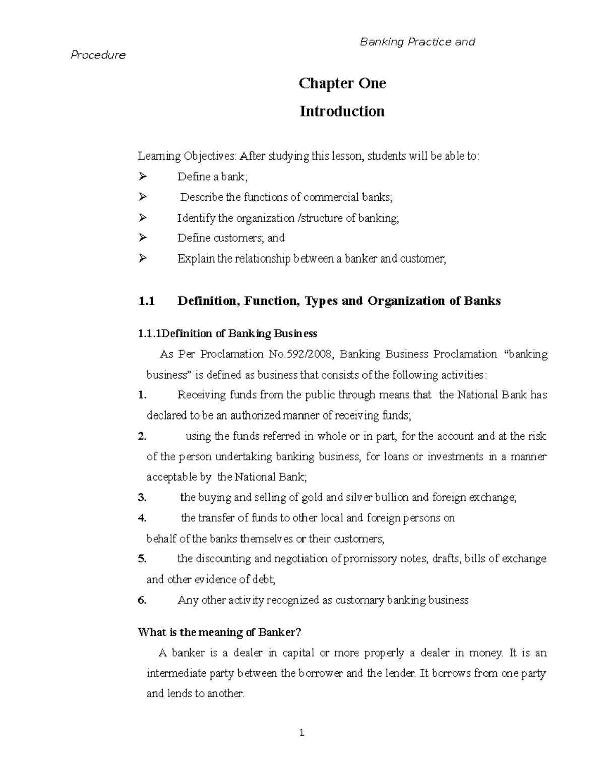 Banking Practice and Procedure Chapter One - Procedure Chapter One ...