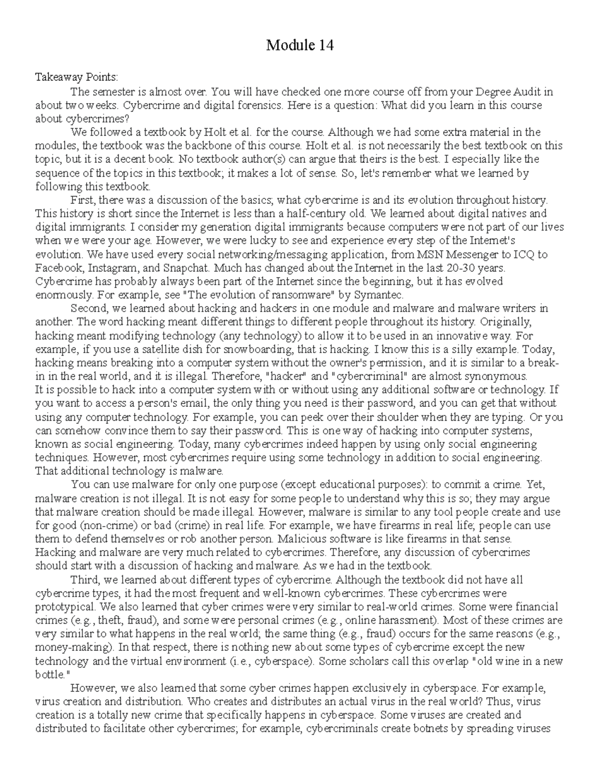 Chapter 15 Notes - This Course is taught by Dr. Duru - Module 14 ...