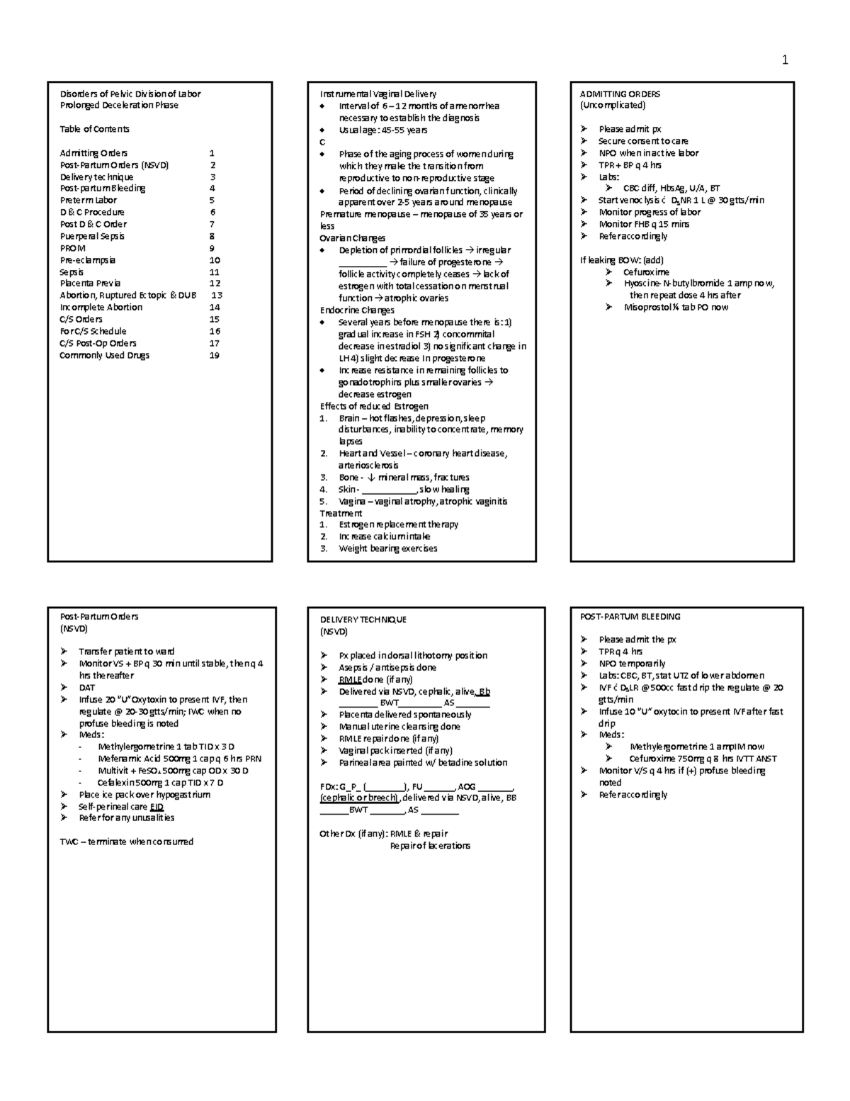 Obgyne Admitting Sample Notes - Disorders of Pelvic Division of Labor ...